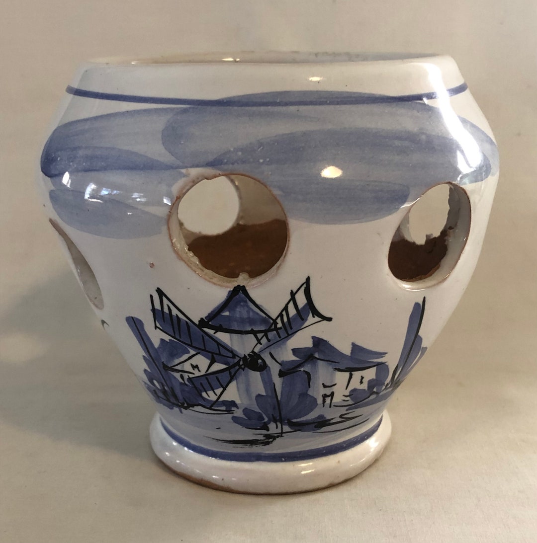 Vintage Hand Painted Italian Pottery Delft Style Holland Bulb Flowerpot ...