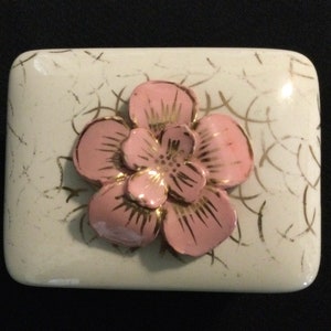 Vintage Porcelain Box With Pink Flower Adorned Lid - Etsy