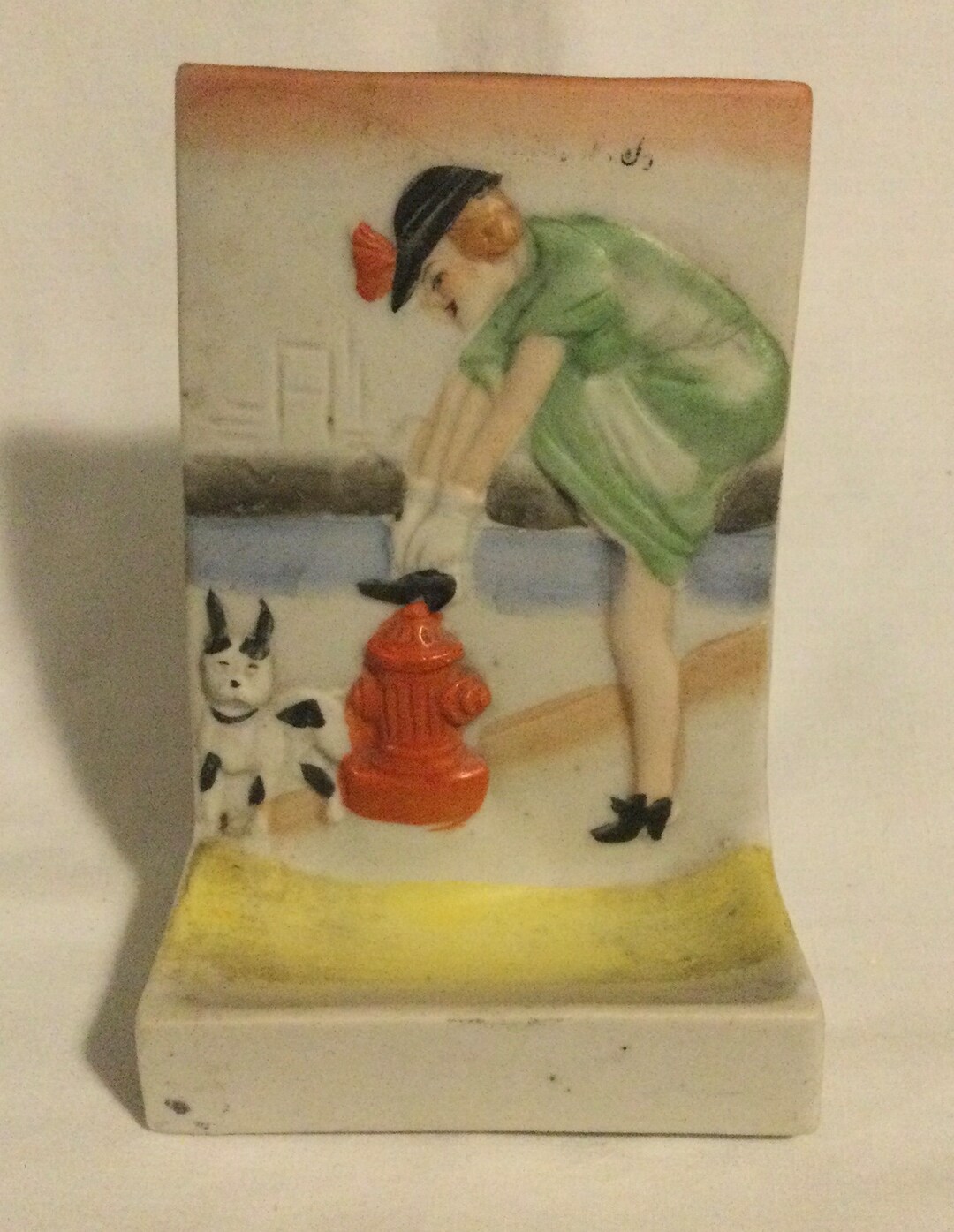 Art Deco Risqué Bisque Porcelain Woman Foot up Onfire Hydrant W/ Dog ...