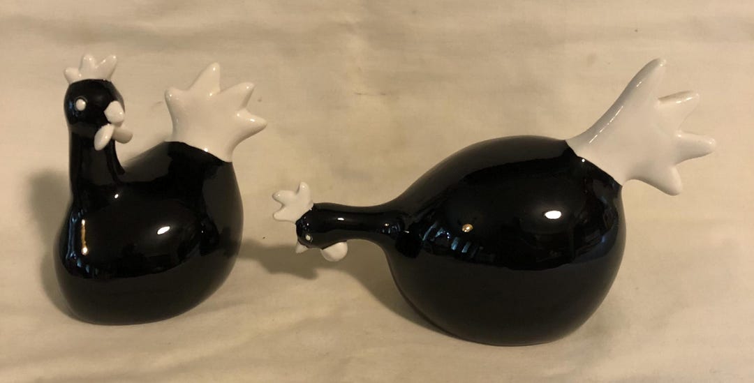 2 Black & White Ceramic Chicken Figurines - Etsy
