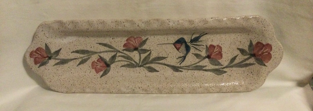 Vintage Artisan Hand Painted Floral Hummingbird Stoneware - Etsy
