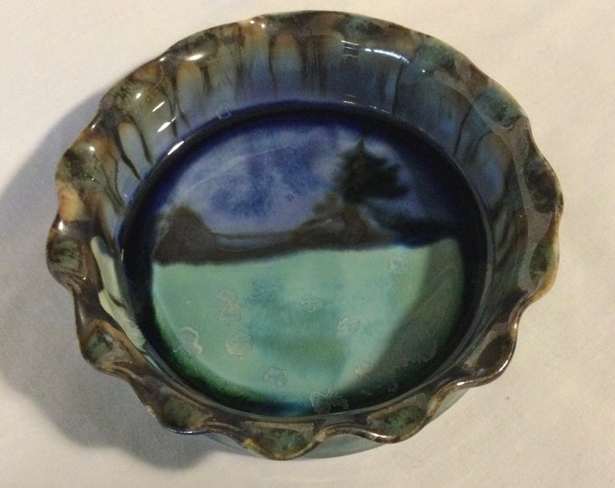Edgecomb Pottery Blue Green Glaze Landscape Scene Bowl - Etsy