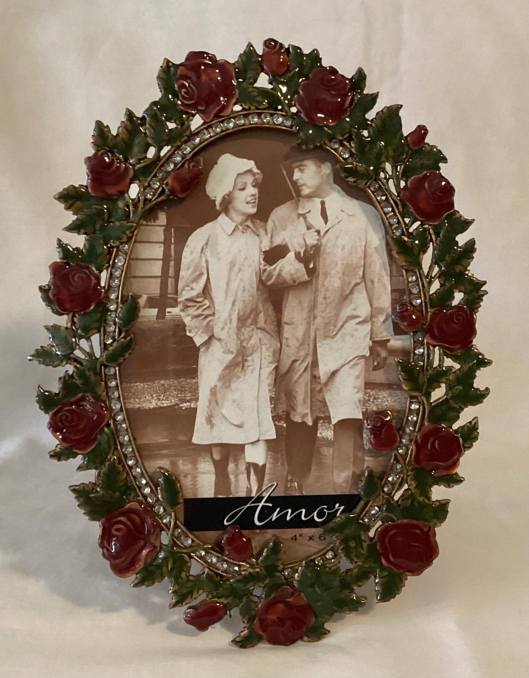 Vintage Enameled Roses W/rhinestoes Photo Frame - Etsy