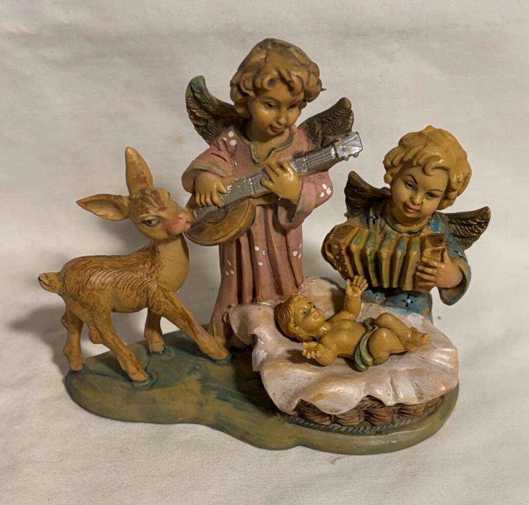Vintage Italian Fontanini Christmas Angels With Deer and Baby Jesus ...