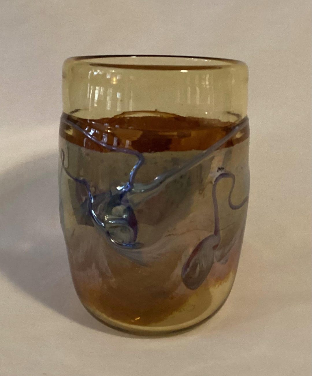 Vintage Frederick Warren Amber Glass Blue Drizzle Art Glass Tumbler - Etsy