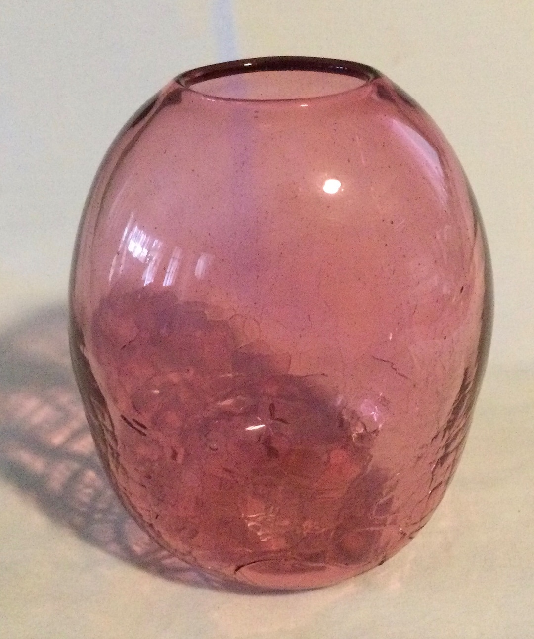 Vintage Cranberry Crackle Glass Vase Artist Signed - Etsy