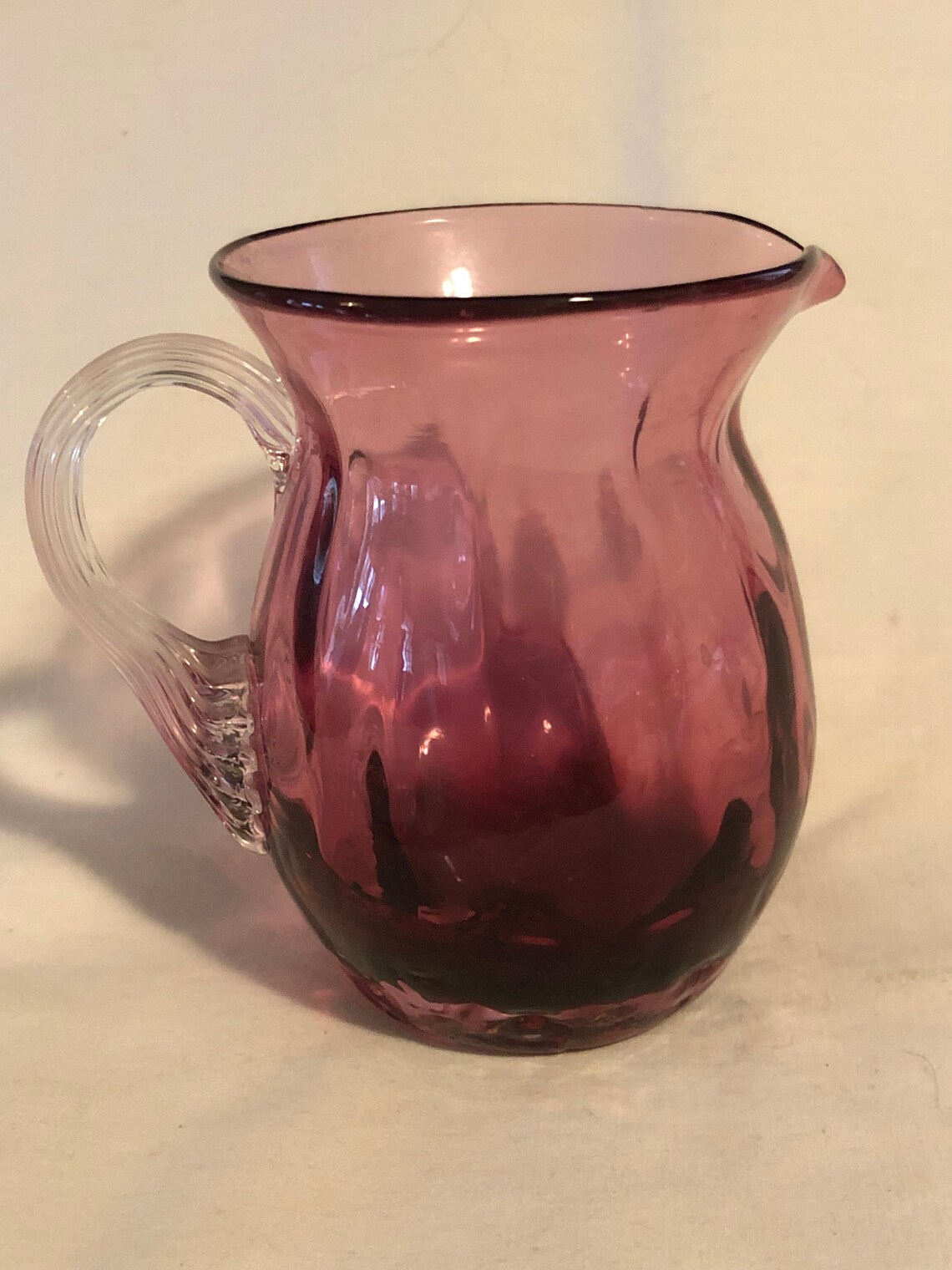 Vintage Pilgrim Cranberry Glass Pitcher W/ Ribbed Crystal Handle - Etsy