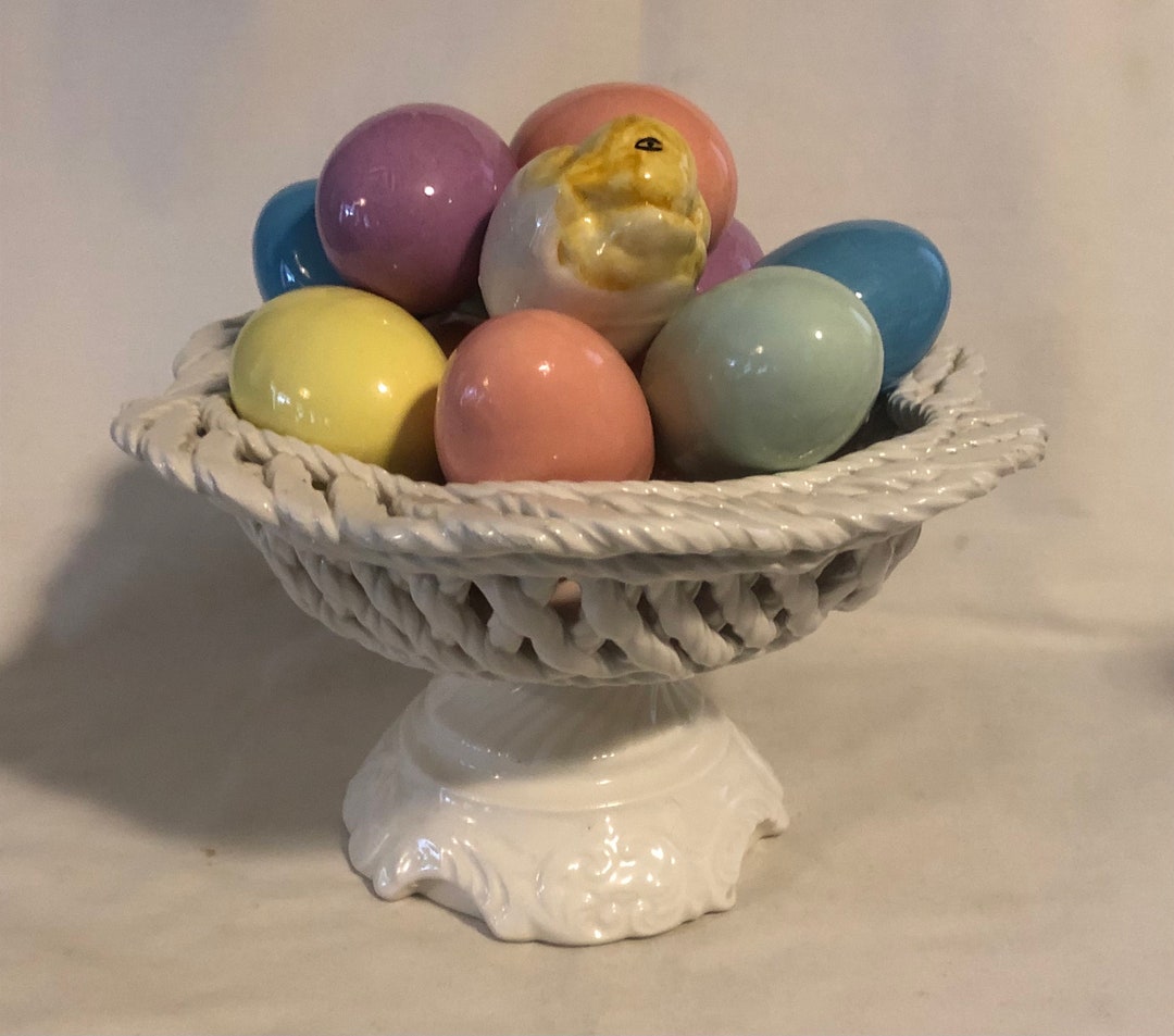 Vintage Italian Art Pottery Colorful Easter Egg Topiary W/ Cracking Egg ...