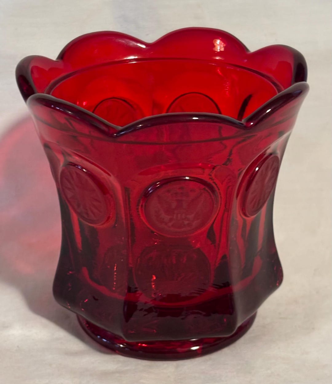 Vintage Fostoria Red Ruby Coin Glass Short Vase as Is - Etsy