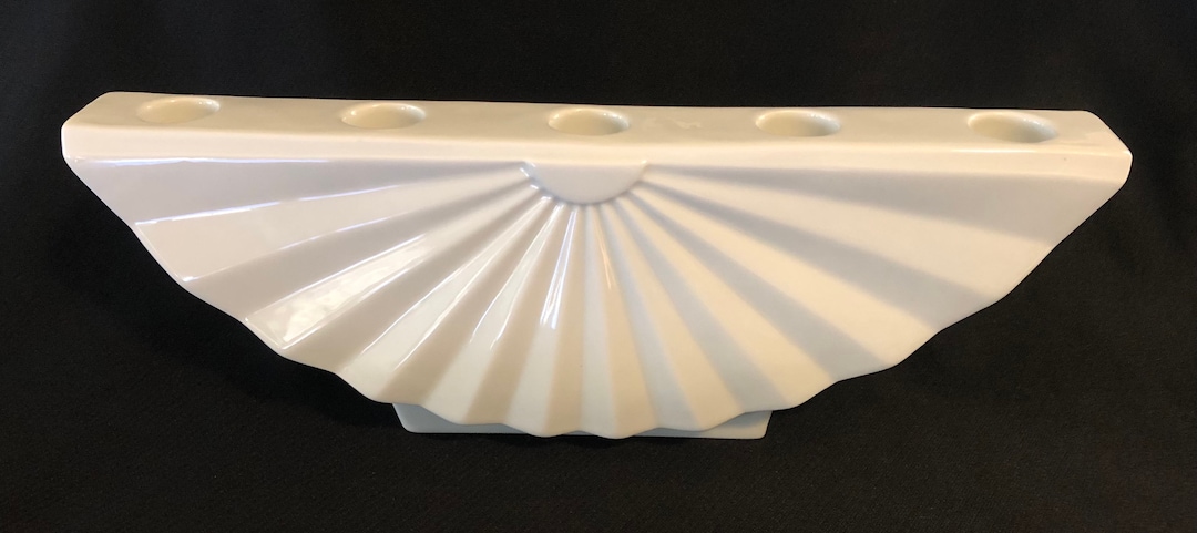Mikasa Art Deco Style White Glaze 5-candle Fan Centerpiece Germany ...