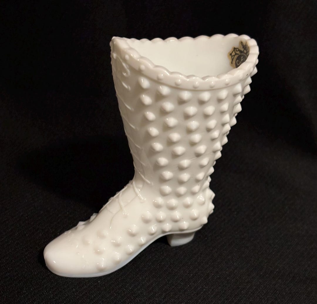 Vintage Fenton Milk Glass Hobnail Boot - Etsy