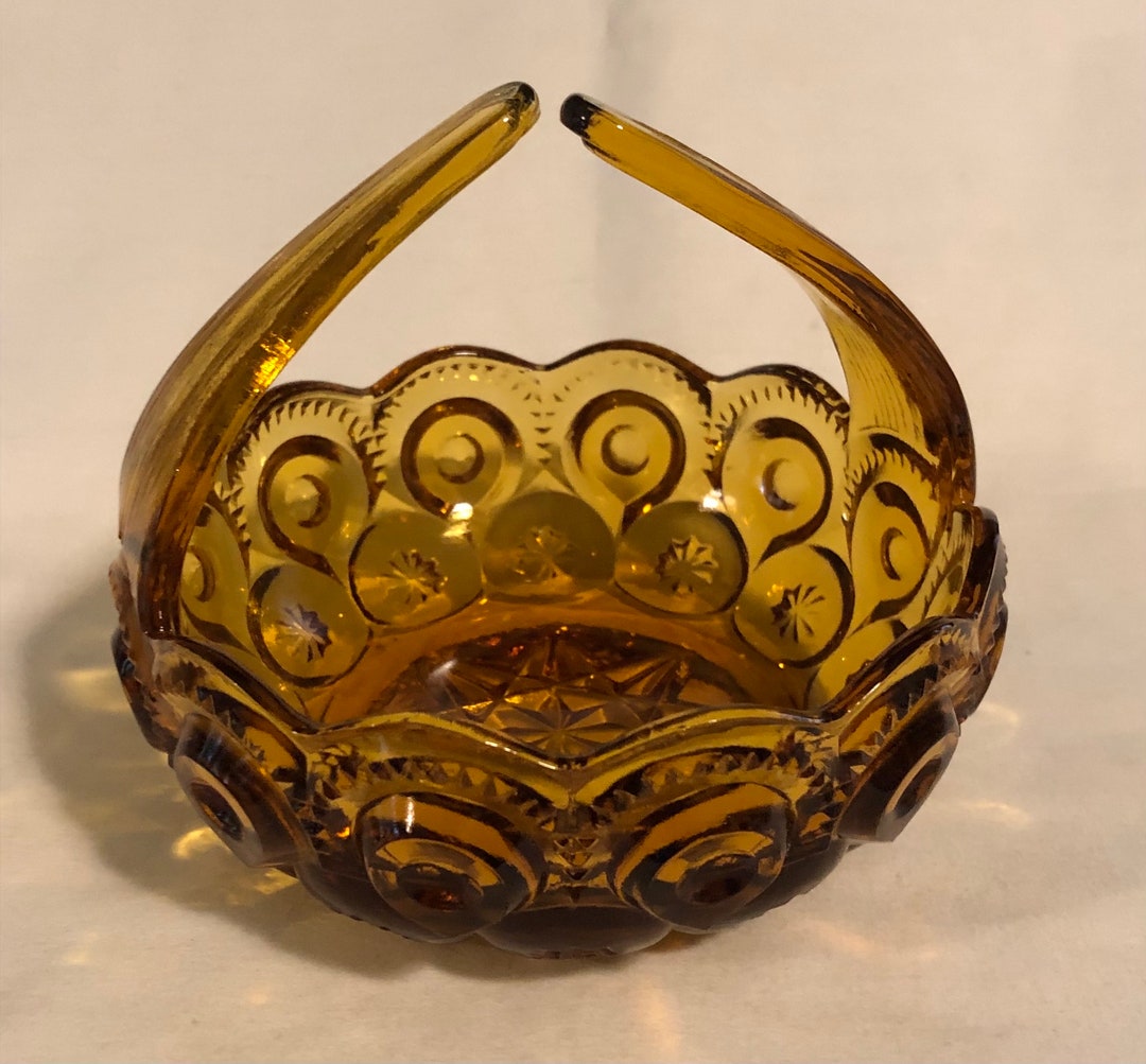 Vintage L E Smith Moon and Stars Pattern Amber Glass Split Handle ...