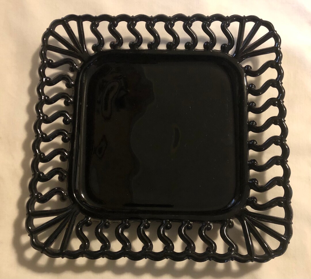 Antique Fancy Open Rim Black Glass Square Plate - Etsy