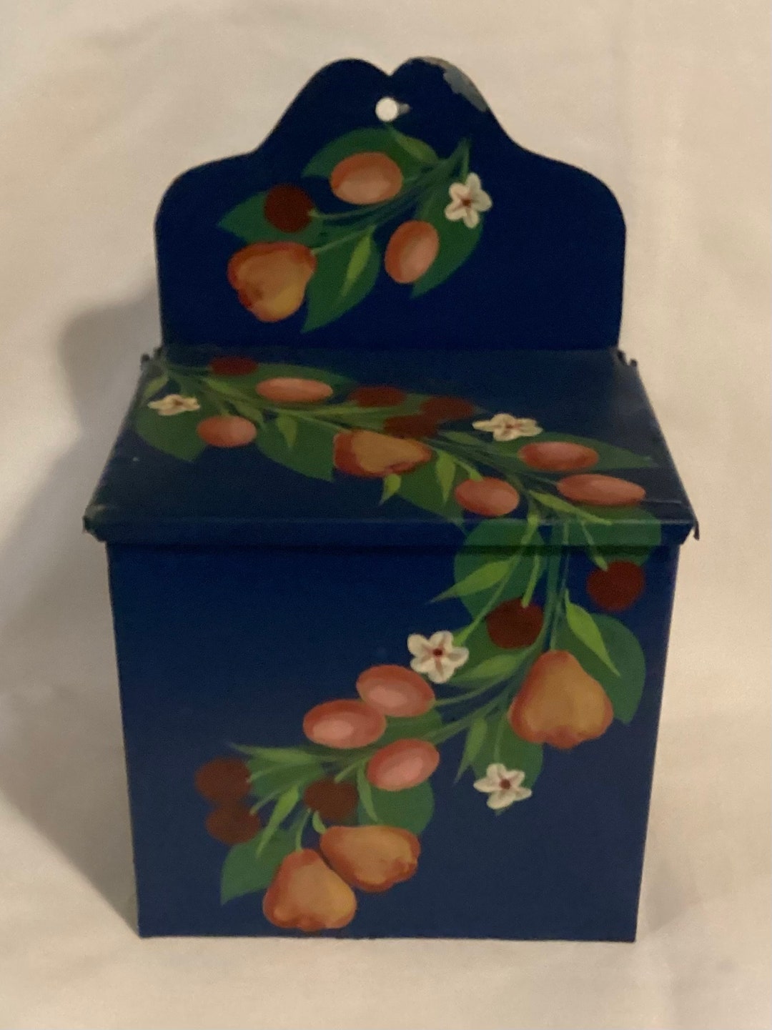 Vintage Tole Hand Painted Pears on Blue Lidded Box - Etsy