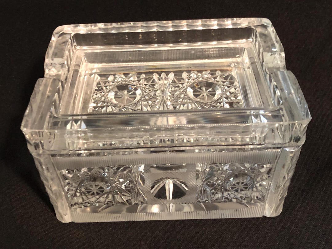 Antique Cut Glass Cigarette Box W/ Ashtray Lid - Etsy