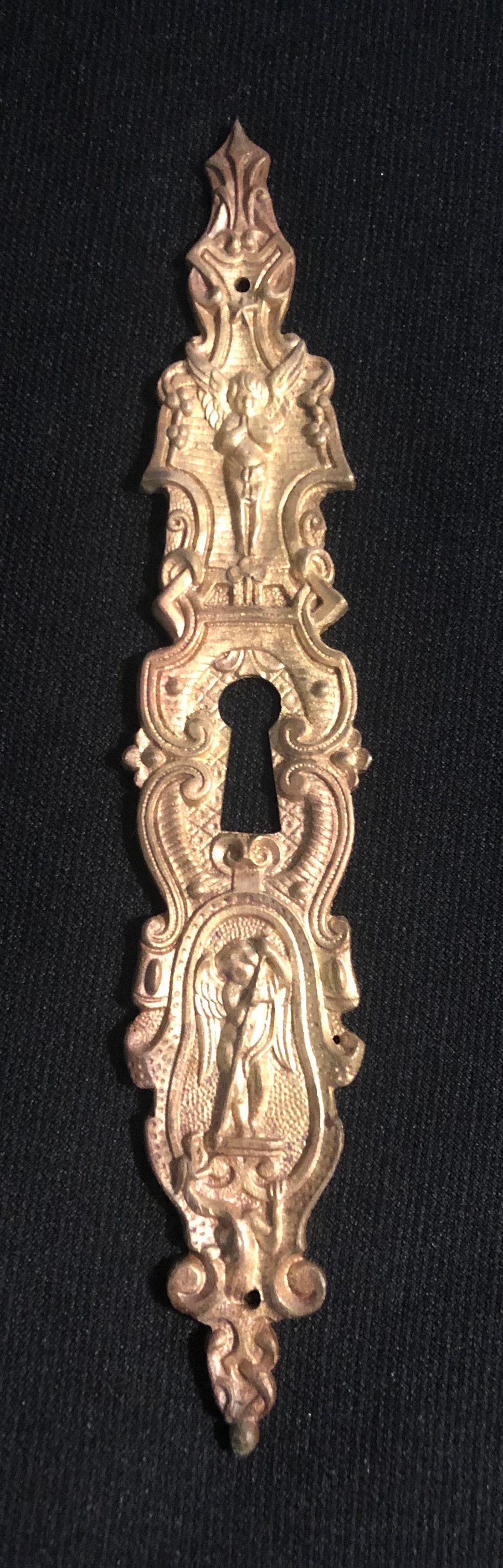 Antique Brass Victorian Angel Scene Door Escutcheon Keyhole Lock Plate ...
