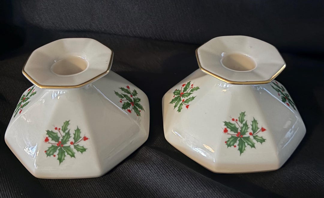 Vintage Pair Lenox Holiday Pattern Octagon Base Candleholders - Etsy