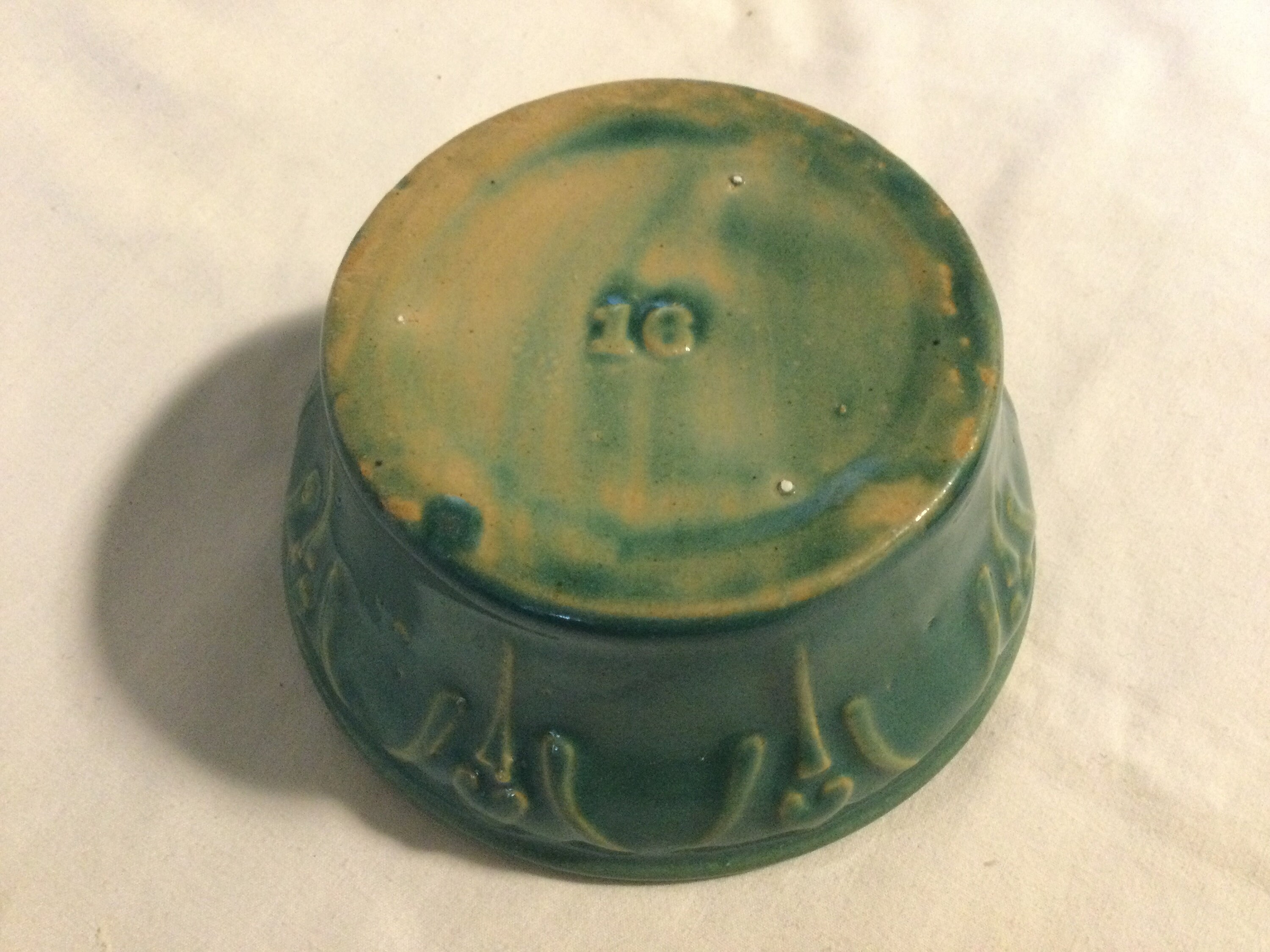 Vintage Blue Green Glaze Yellow Ware Bowl W/ Upside Down Heart - Etsy