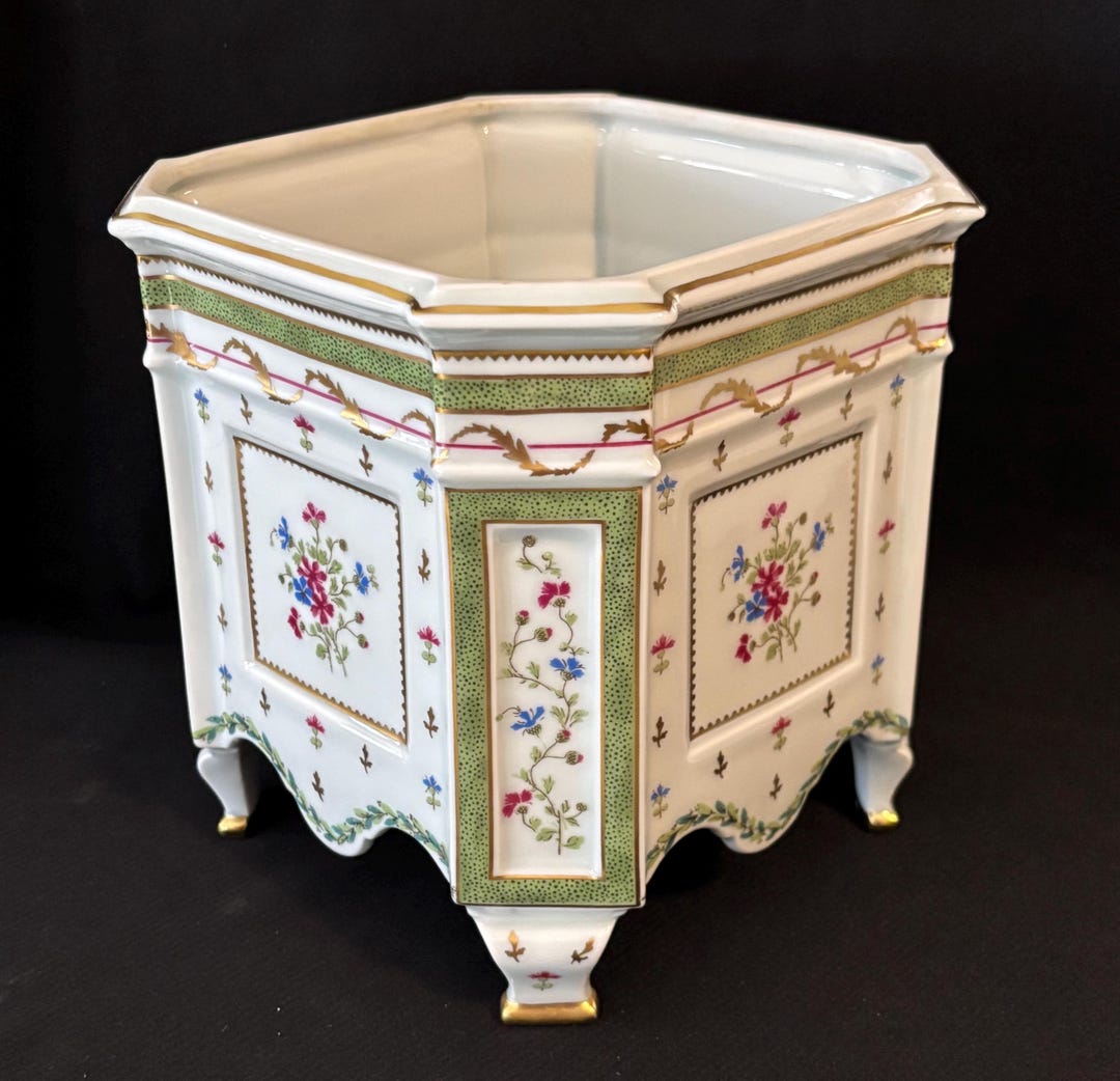 Vintage Haviland Limoges France Floral Vieux Paris Cachepot Flowerpot ...