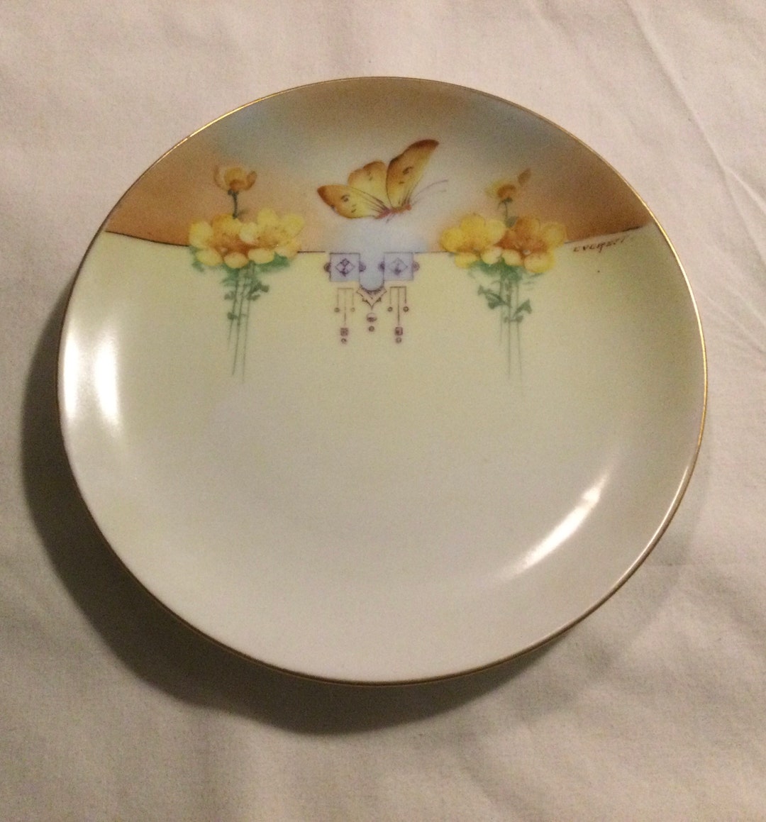 Antique Everett Studios Hand Painted Yellow Flower & Butterfly Plate - Etsy