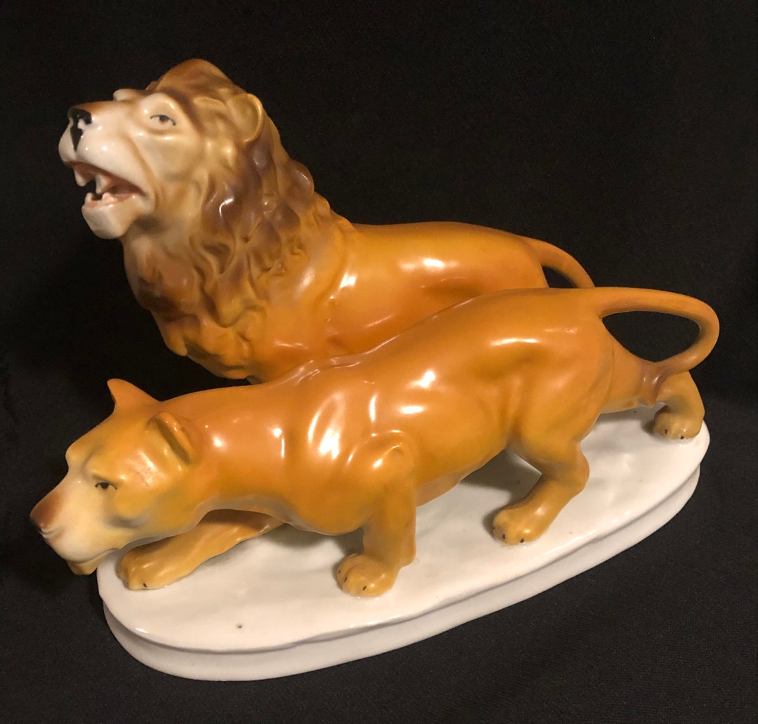Antique German Carl Scheidig Lion & Lioness Porcelain Figurine - Etsy