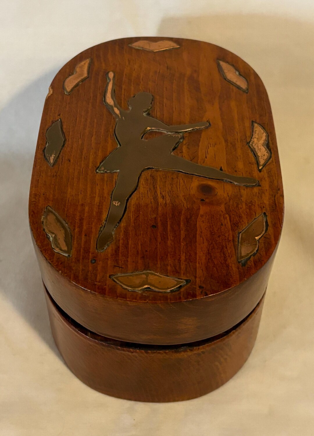 Antique Artisan Oval Wood Copper Inlay Box - Etsy