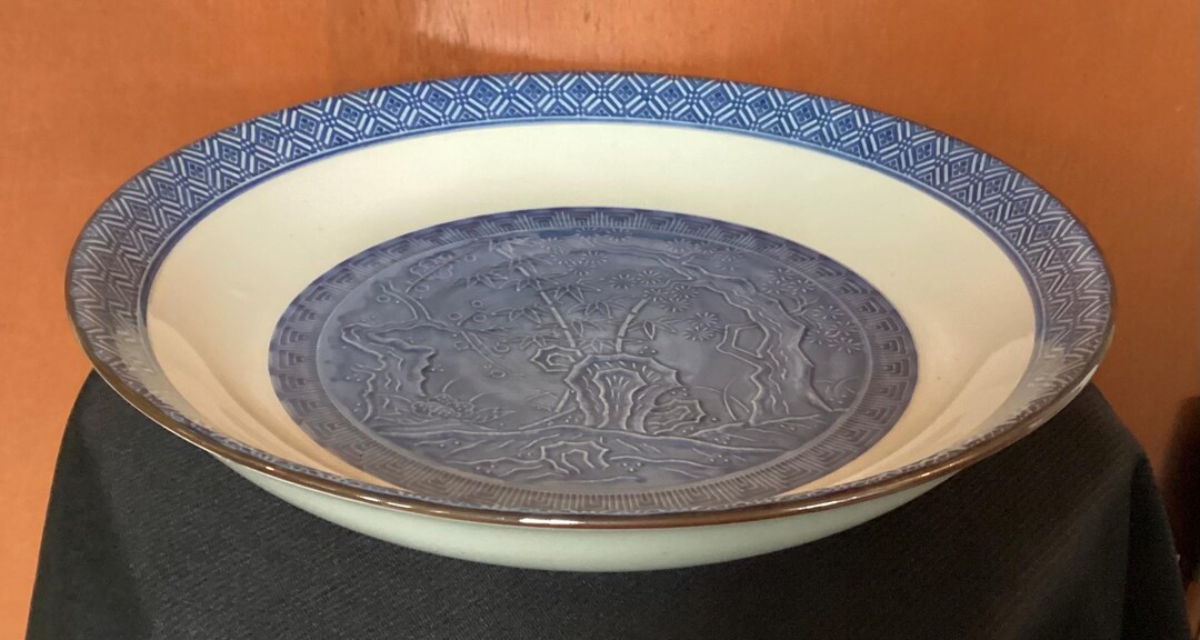 Vintage Japanese Arita Ware Porcelain Blue on White Forest Trees ...