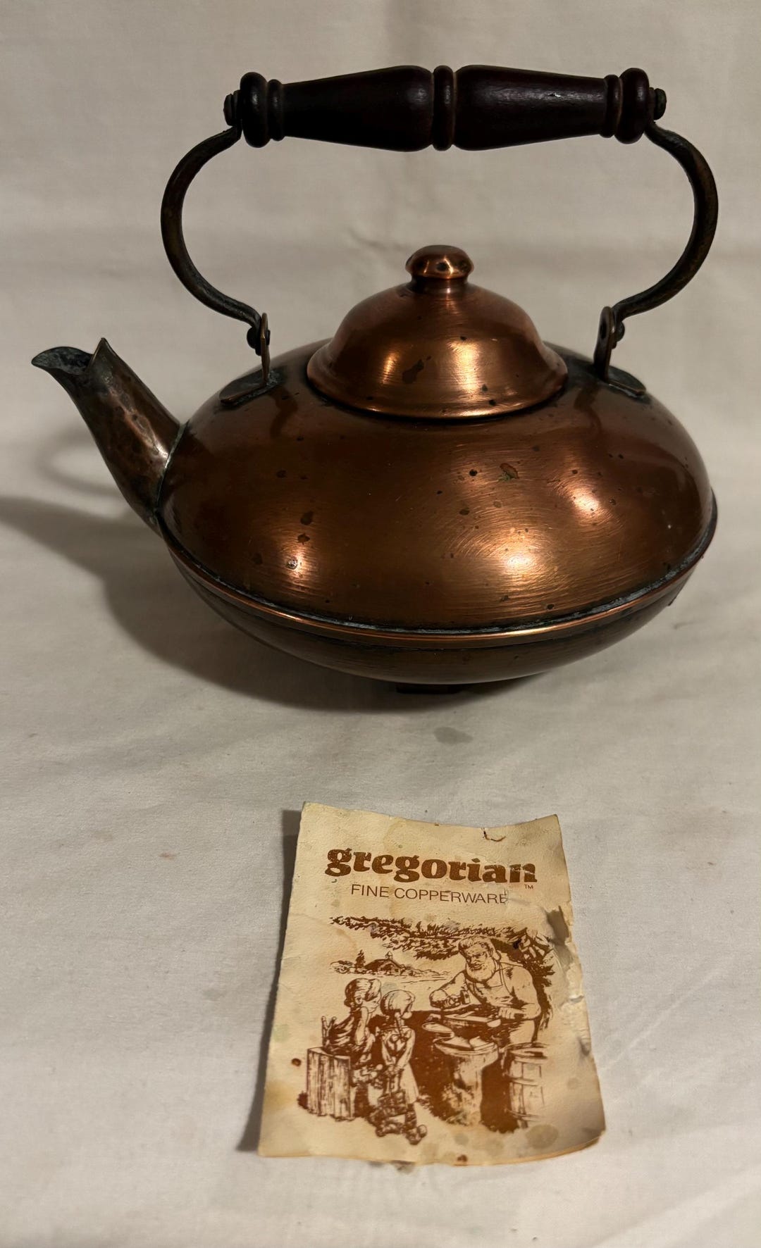 Vintage Gregorian Copper Wood Handled Tea Kettle W/ Rolled Copper Feet ...