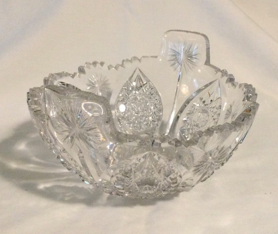 Antique American Brilliant Cut Glass Tab Handled Center Bowl - Etsy