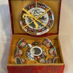 Vintage Japanese Porcelain Waterside Floral Pattern Miniature Tea Set ...