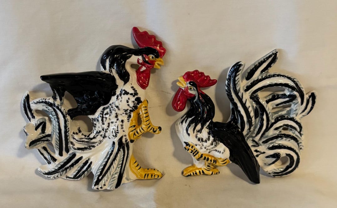 Pair Vintage Ceramic Rooster Wall Plaques - Etsy