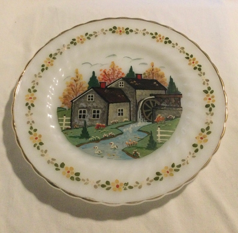 Vintage Folk Art Anchor Hocking Hand Painted Autumn Mill W/ - Etsy