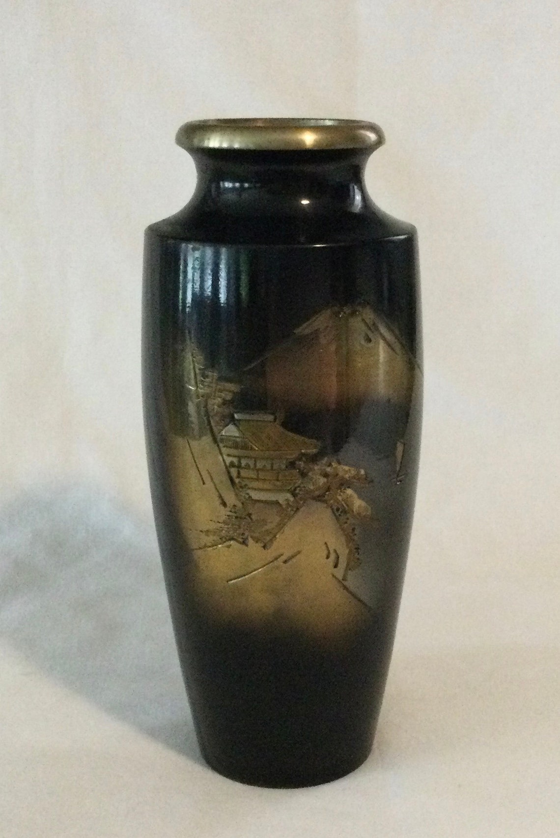Vintage Japanese Shakudo Mt Fuji Vase - Etsy