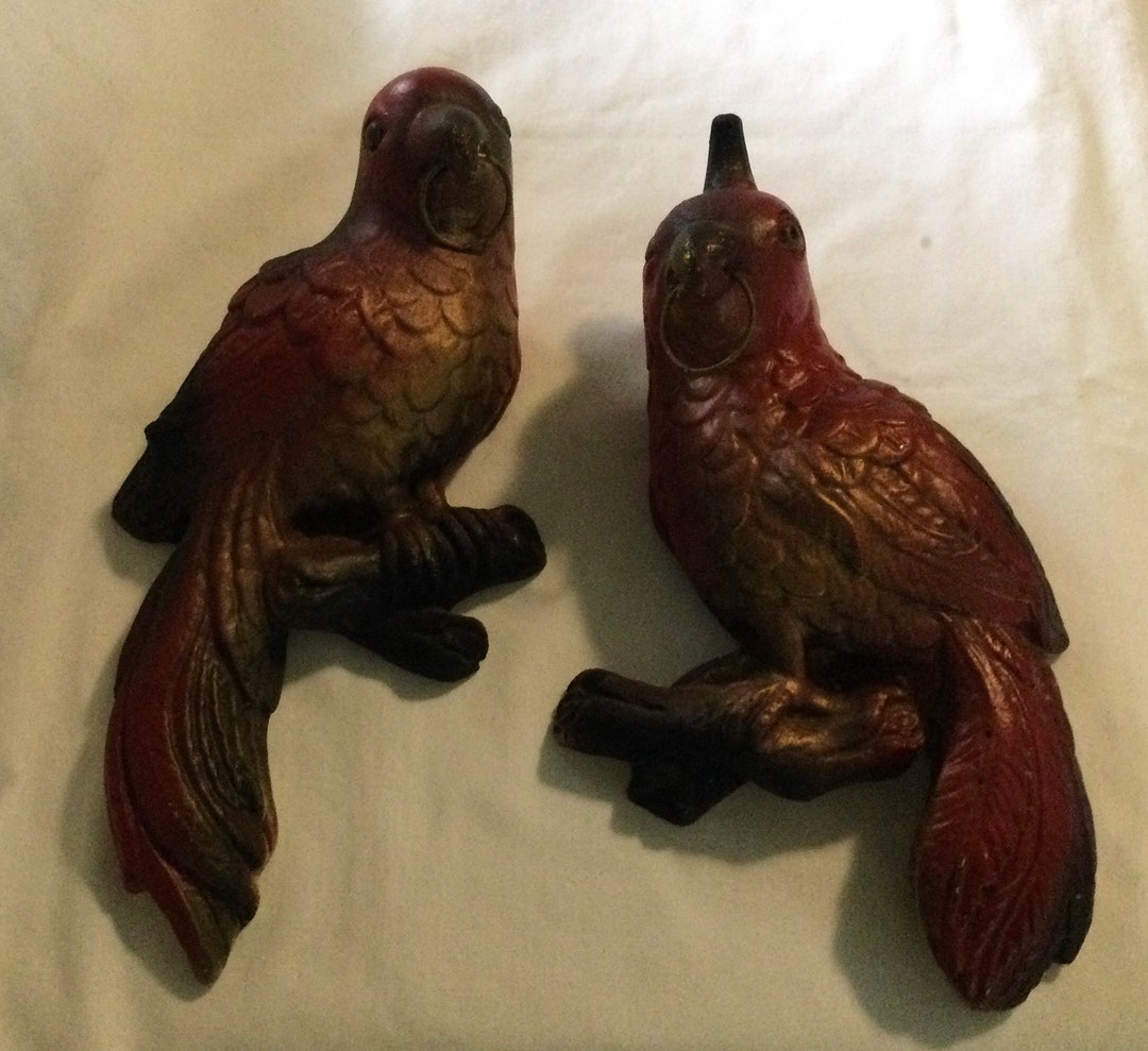 2 Vintage Chalkware Red Parrot Bird Wall Decor Figures - Etsy