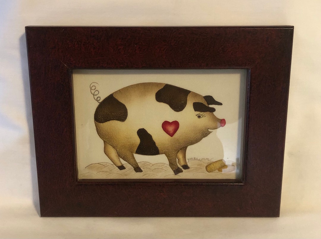 Vintage Framed Folk Art Pig Painting Sgnd Y M Stamm - Etsy