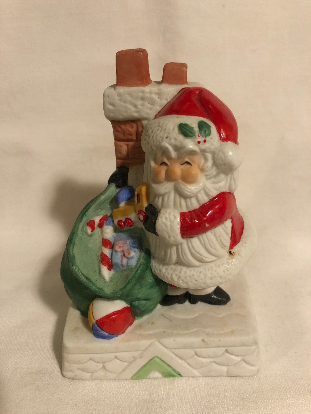 Vintage Christmas Russ Berrie Santa Claus Goin Down Chimney Figurine - Etsy