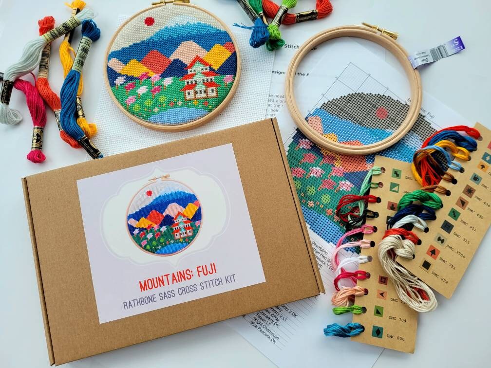 Modern Cross Stitch Kit With 5 Inch Hoop Mountains Fuji - Etsy