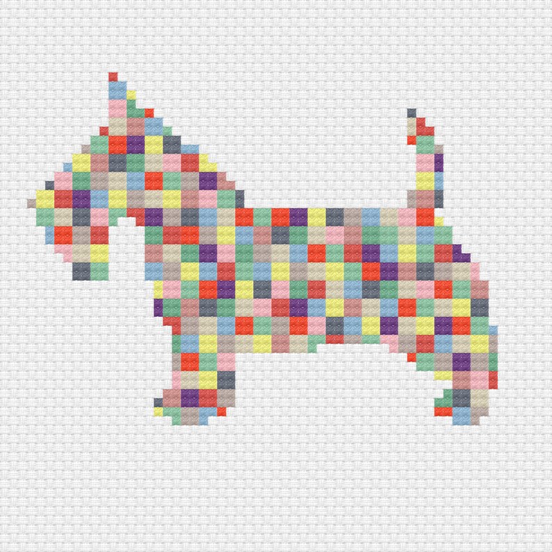 Modern Cross Stitch Pattern - Scottie Dog Squares / Checks - Etsy