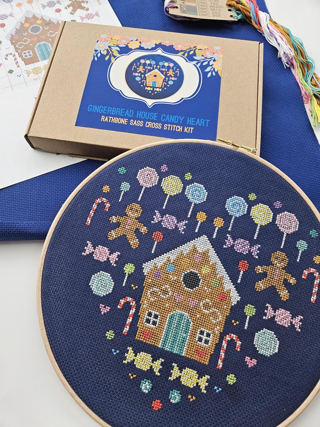Gingerbread House Candy Heart Cross Stitch Kit - Etsy