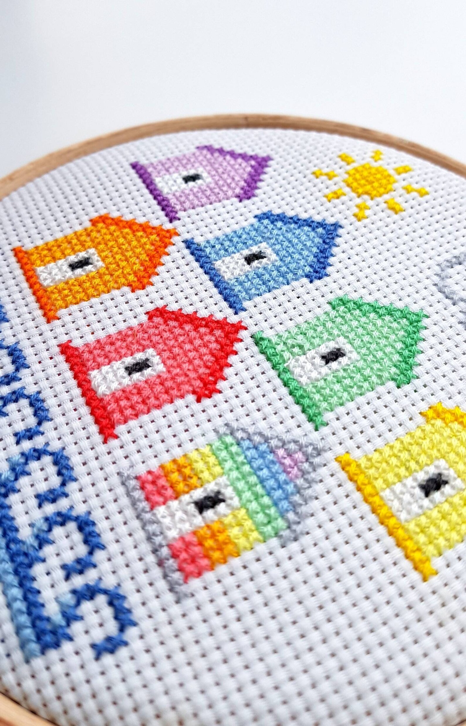 Modern Cross Stitch Kit With Hoop Mini Beach Huts - Etsy UK