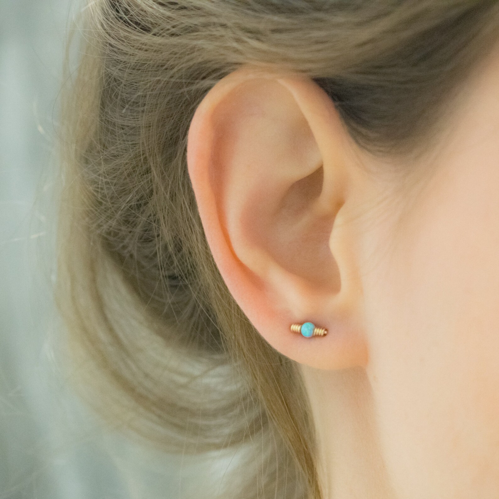 Double Piercing Earring Two Hole Earring Opal Earring - Etsy