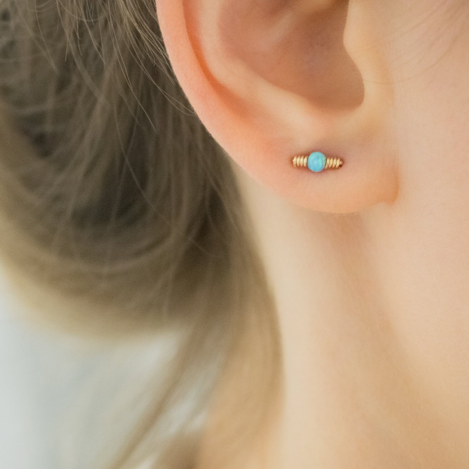 Double Piercing Earring Two Hole Earring Opal Earring - Etsy