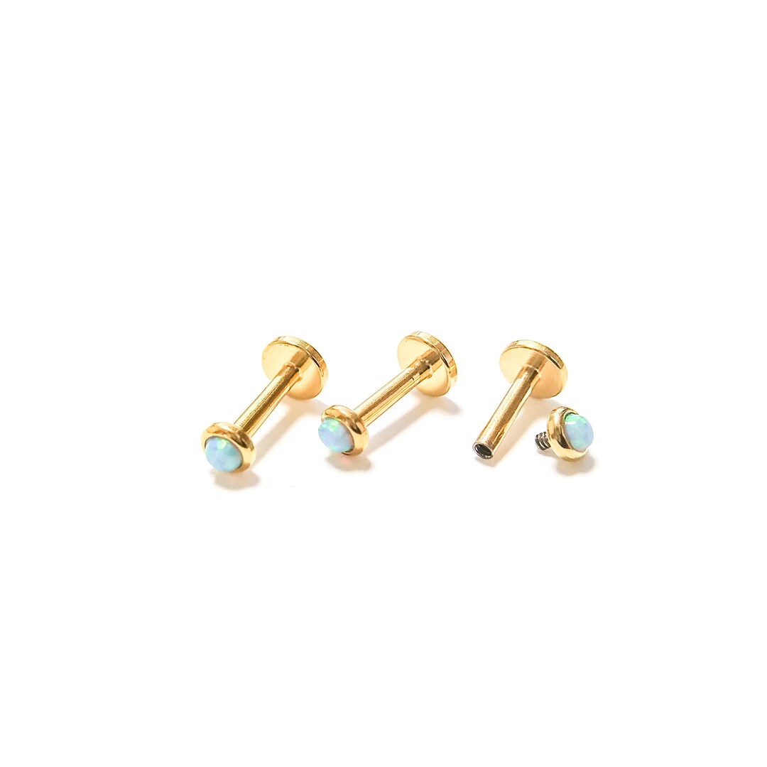 Flat Back Screw Opal Piercing 16g- Flat Back Opal Helix Piercing- Screw ...