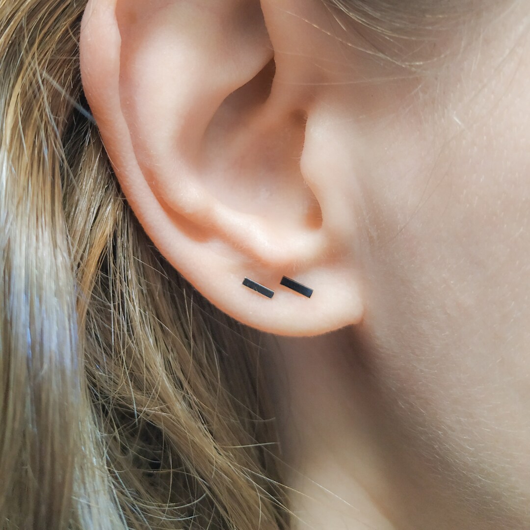 Black Stud Earrings - Black Bar Earrings - Black Stud Earring Set ...