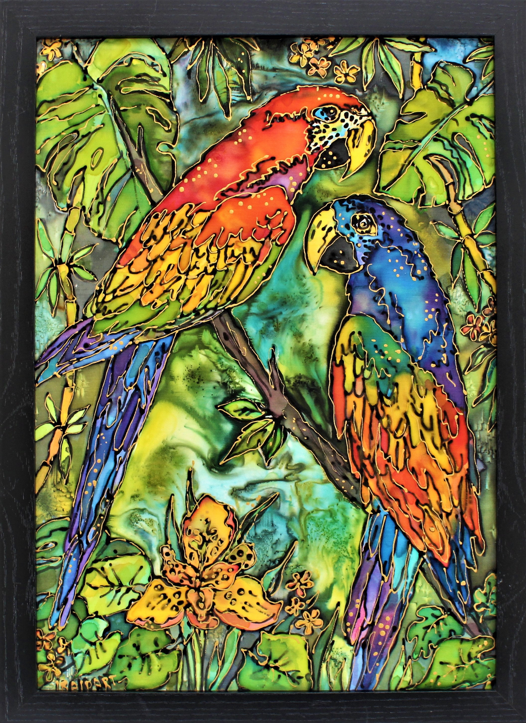 Tropical Birds Parrots Hand Painted Silk Picture Batik A3 - Etsy