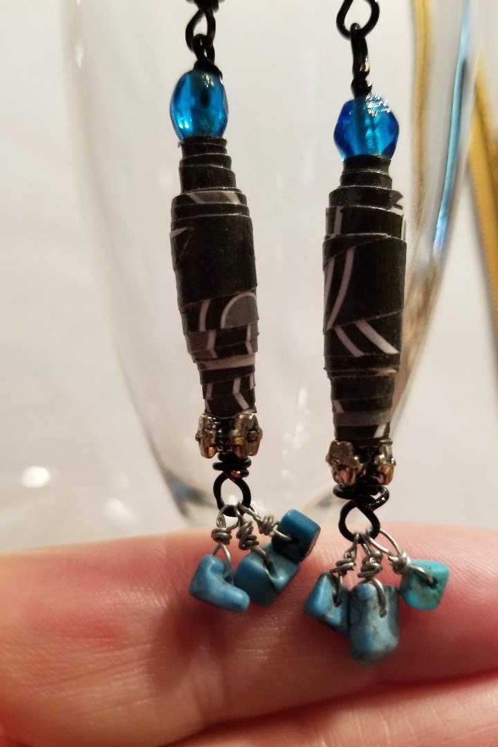 Black & Turquoise Dangles, Peace Sign Earrings, Peace Sign Dangles ...