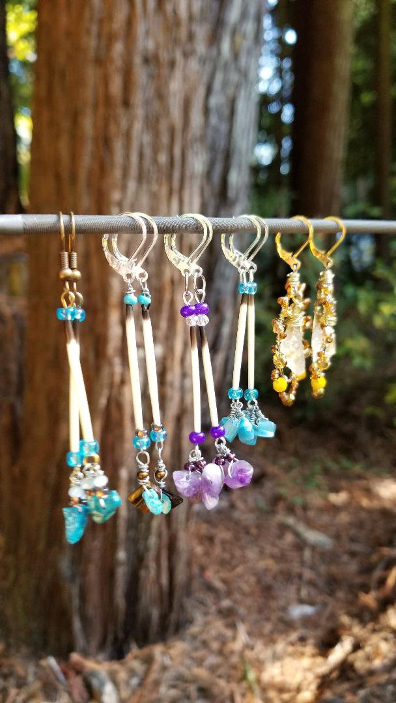 Blue Cat Eye, Porcupine Quill , Quills, Quill Dangles, Porcupine Dangle ...