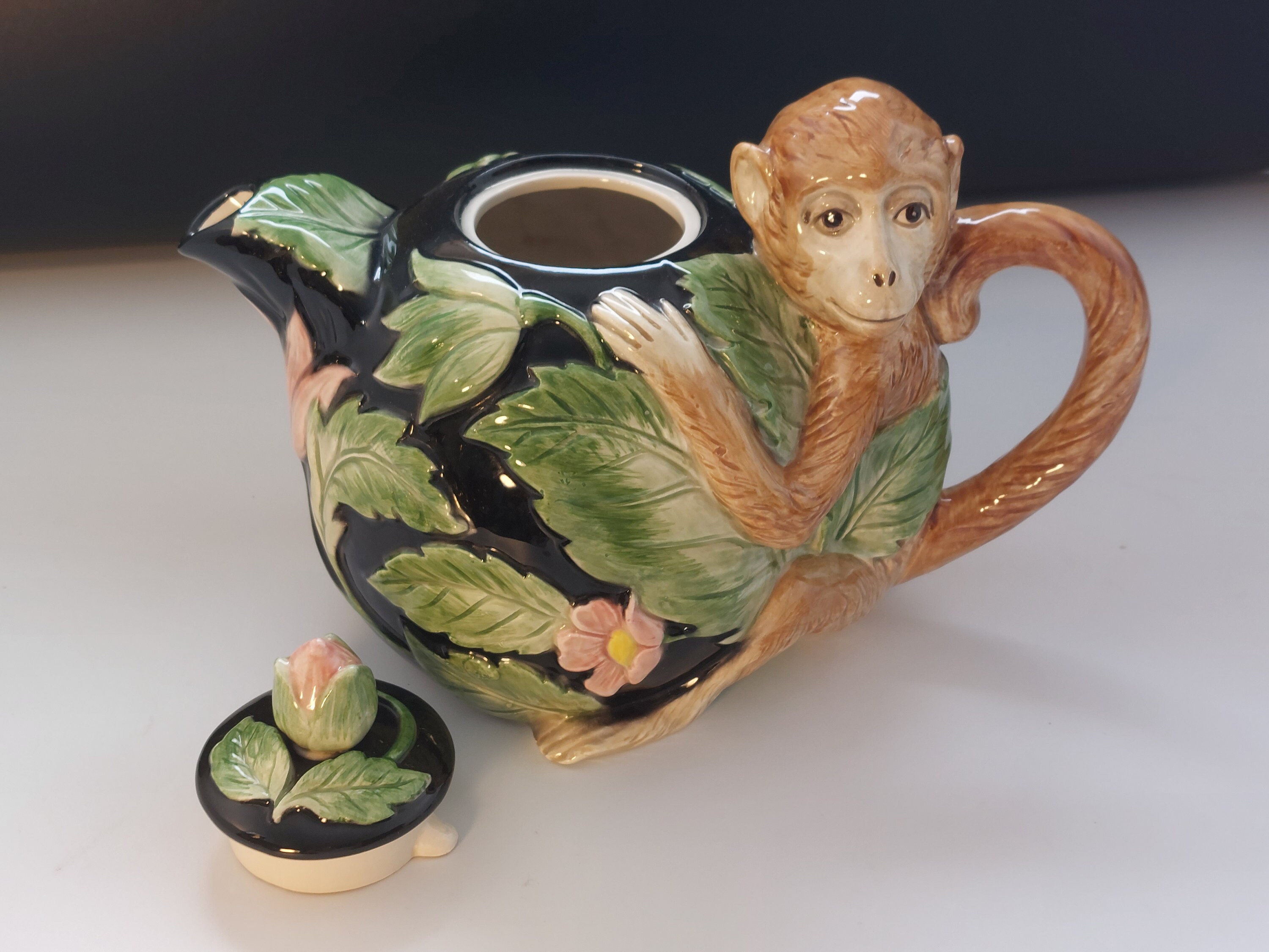 Fitz & Floyd Monkey Teapot Creamer Sugar Bowl Vintage Floral Set - Etsy