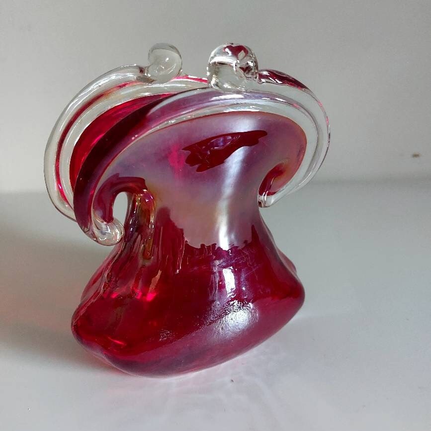 Cranberry Red Art Glass Coin Purse Ponteil Bottom Glass Clutch Mid ...