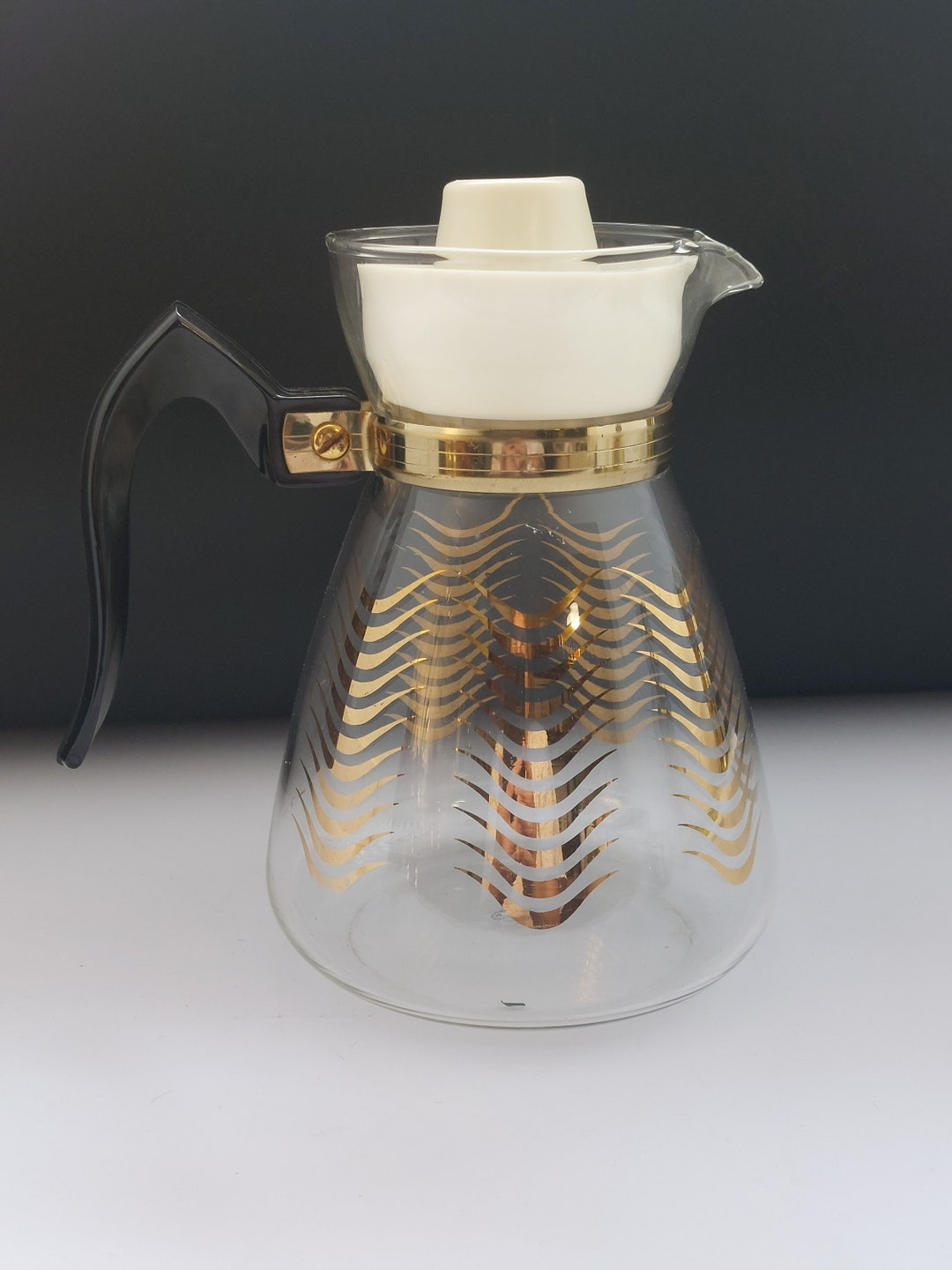 Cory Stovetop Coffee Pot Glass With Gold 1970s MCM Vintage 6cup Coffee ...